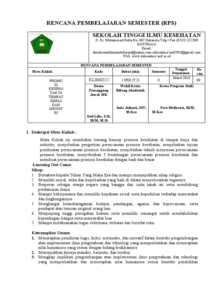 Contoh RPS Mata Kuliah Promkes | PDF | Karier & Perkembangan