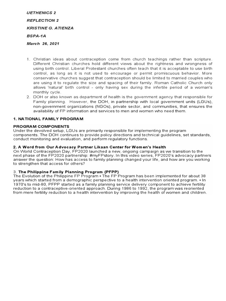 Uethenics 2 Reflection 2 Kristine G. Atienza Bspa-1A March 26, 2021 | PDF | Lifestyle