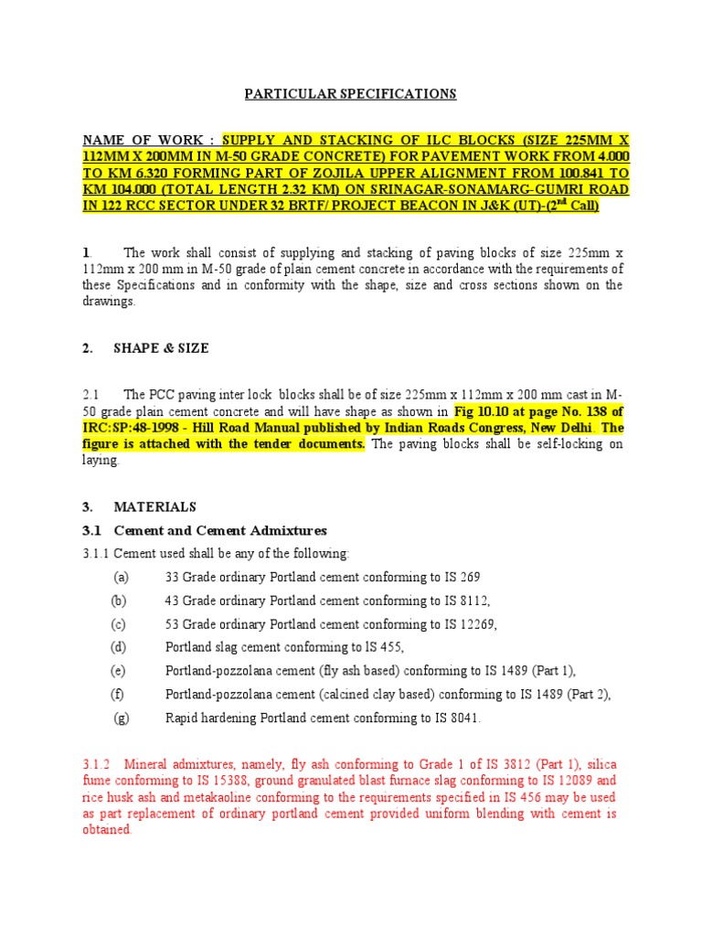 ILC Block Specifications for Pavement Work | PDF | Construction ...