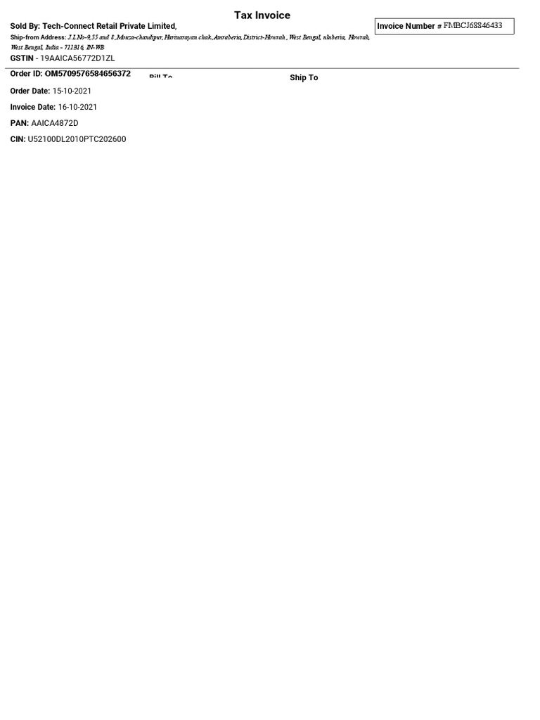 Sold By: Tech-Connect Retail Private Limited, Invoice Number | PDF ...