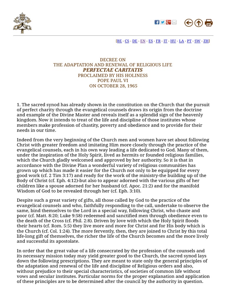 Perfectae Caritatis | PDF | Catholic Church | Anglicanism
