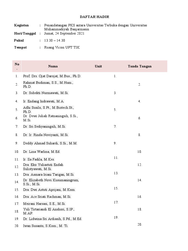 DAFTAR HADIR UT Dan UMB | PDF | Sains & Matematika