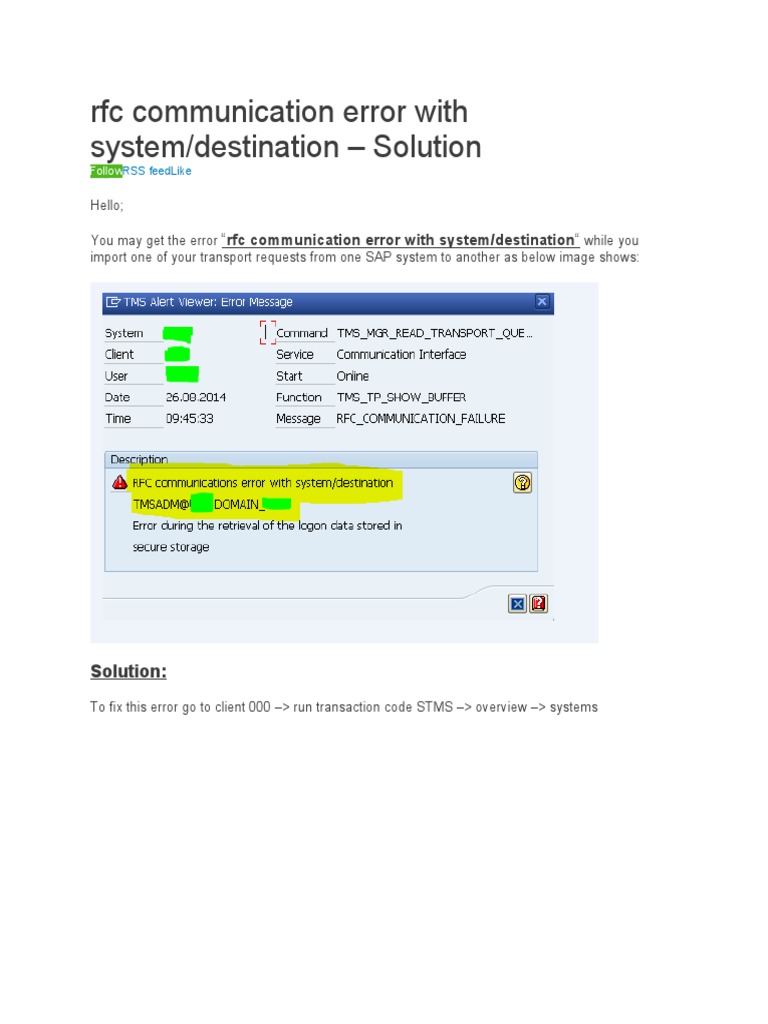 RFC Communication Error With System | PDF