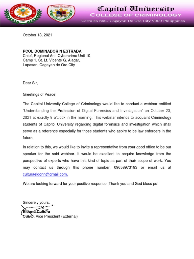Digital Forensics and Investigation Request Letter | PDF