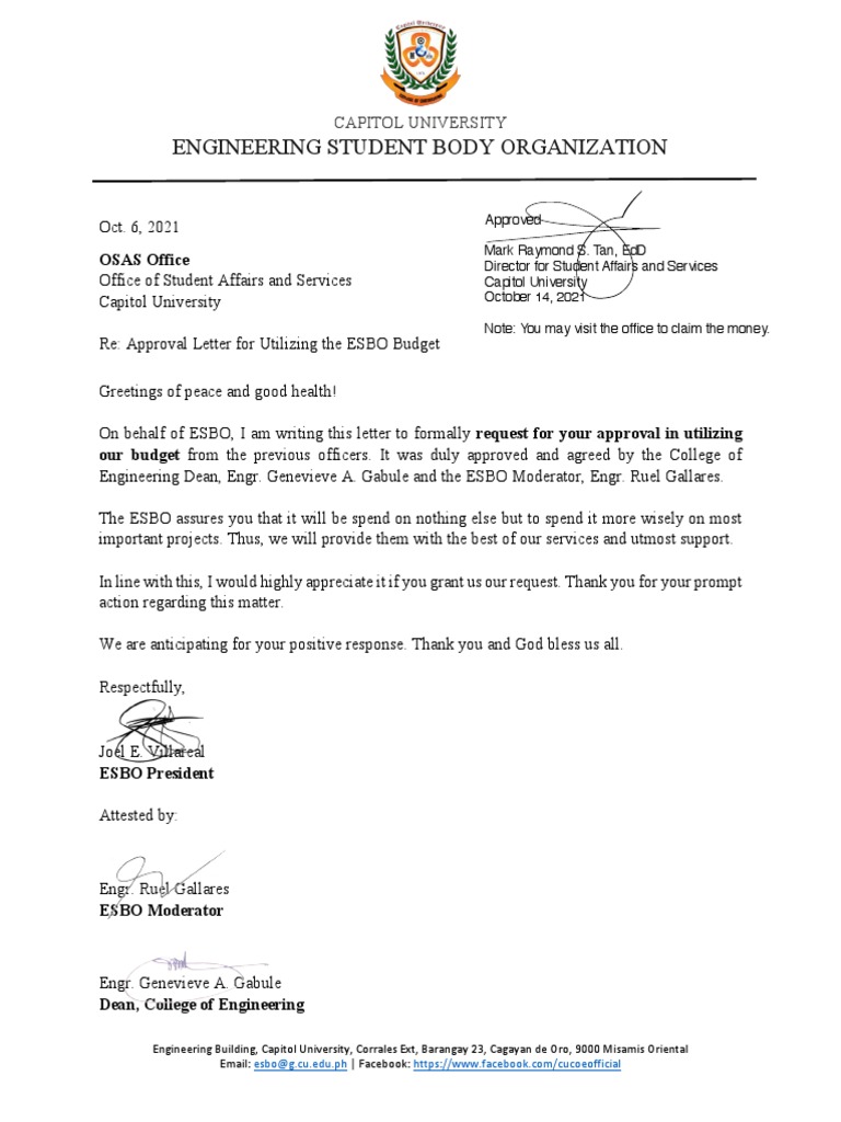 For Honorarium Request For Utilizing The Budget 1 Signed | PDF