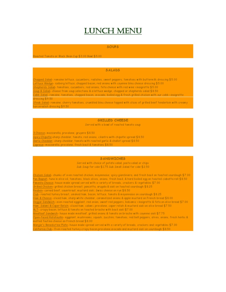 Lunch Menu | PDF | Salad | Cuisine