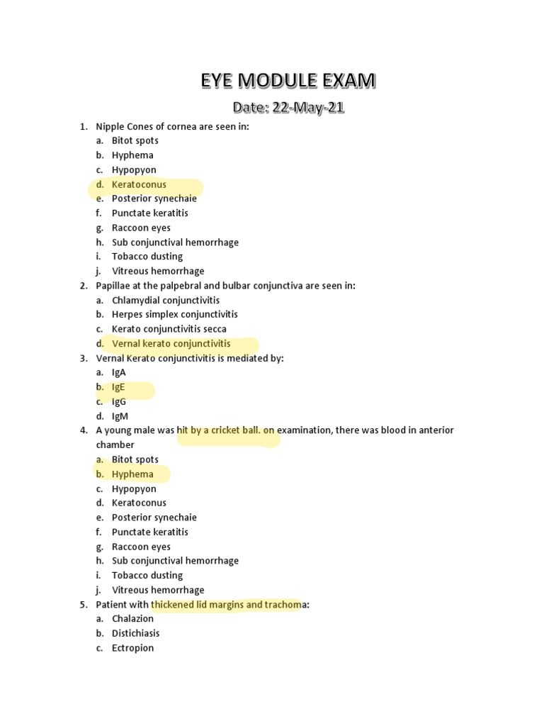 Eye Module Exam | PDF | Cornea | Cataract