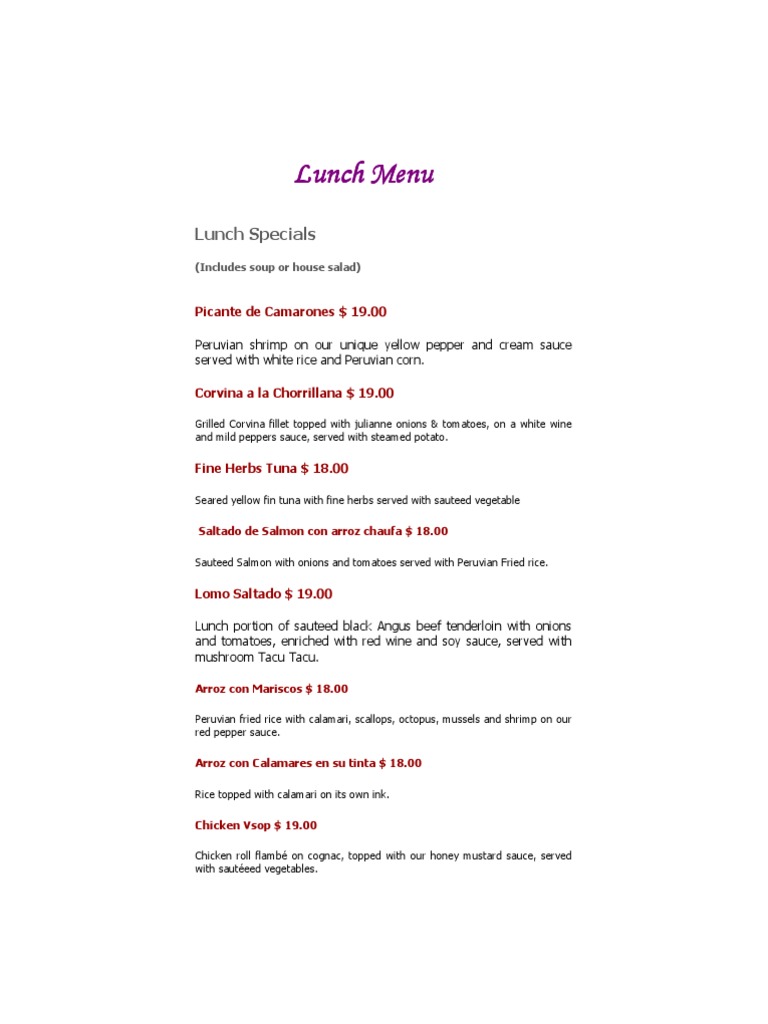 Lunch Menu | PDF