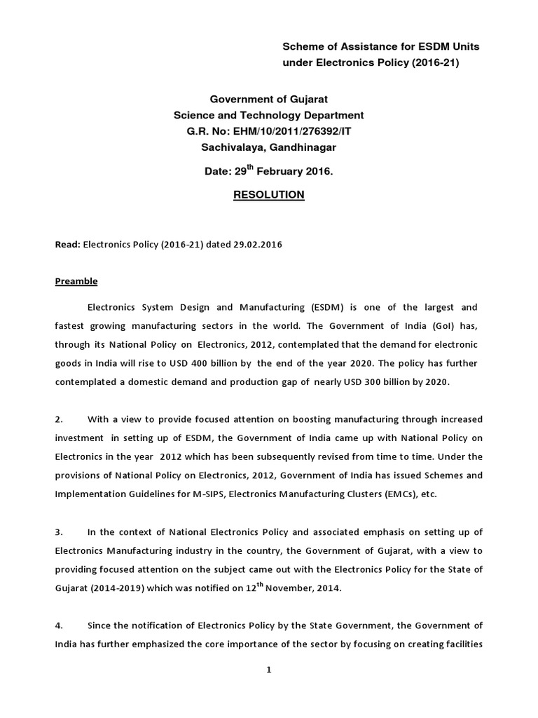 1 - 117 - Scheme of Assistance For ESDM Units Under Electronics Policy ...