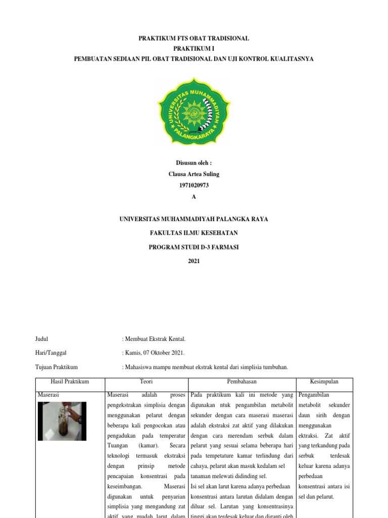 Praktikum FTS Obat Tradisional I.. | PDF