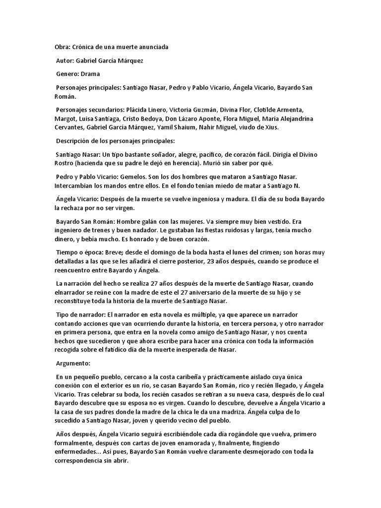 Cronica de Una Muerte Anunciada | PDF