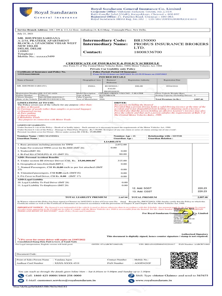 Intermediary Code: Intermediary Name: Contact:: BR150000 Probus ...