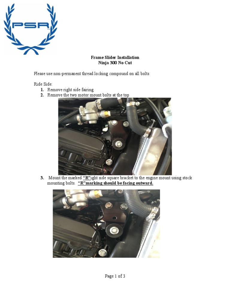 Frame Slider Installation Ninja 300 No Cut: Please Use Non-Permanent ...