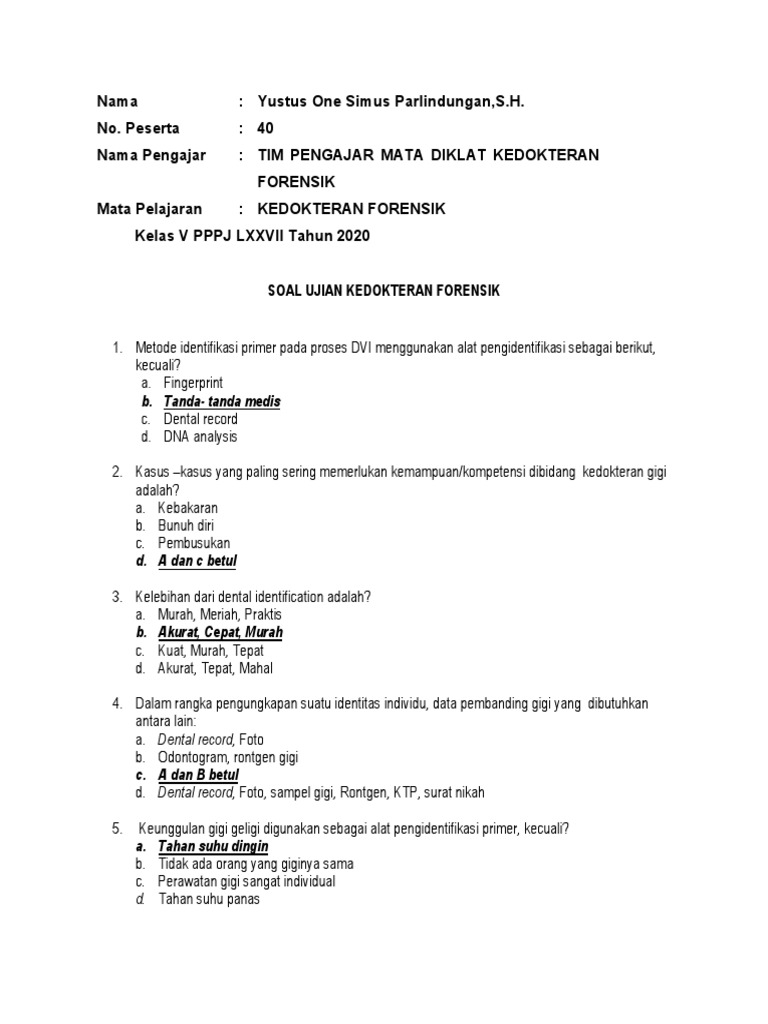 Yustus Jawaban Ujian Kedokteran Forensik Ok | PDF