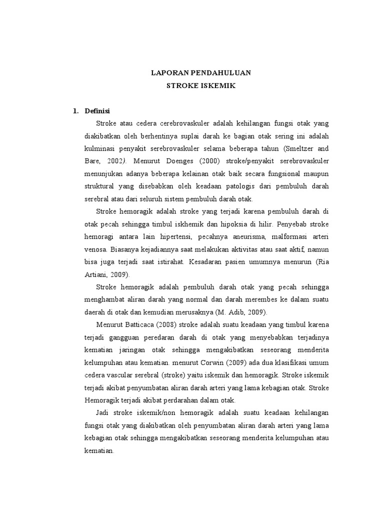 Laporan Pendahuluan Stroke Iskemik | PDF