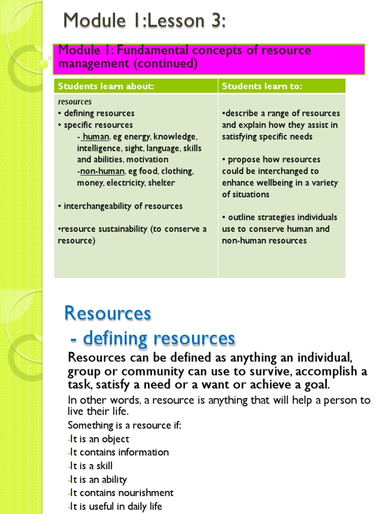 Module 1: Fundamental Concepts of Resource Management (Continued) | PDF | Resource | Sustainability