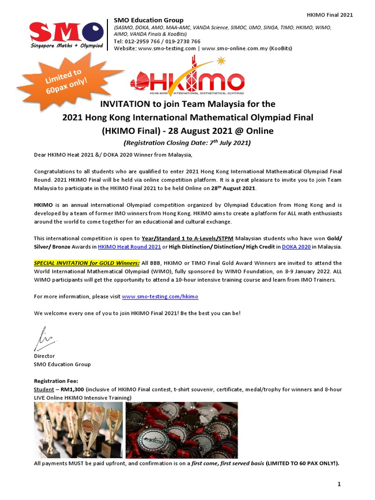 HKIMO FINAL 2021 Invitation+Info (MY) | PDF