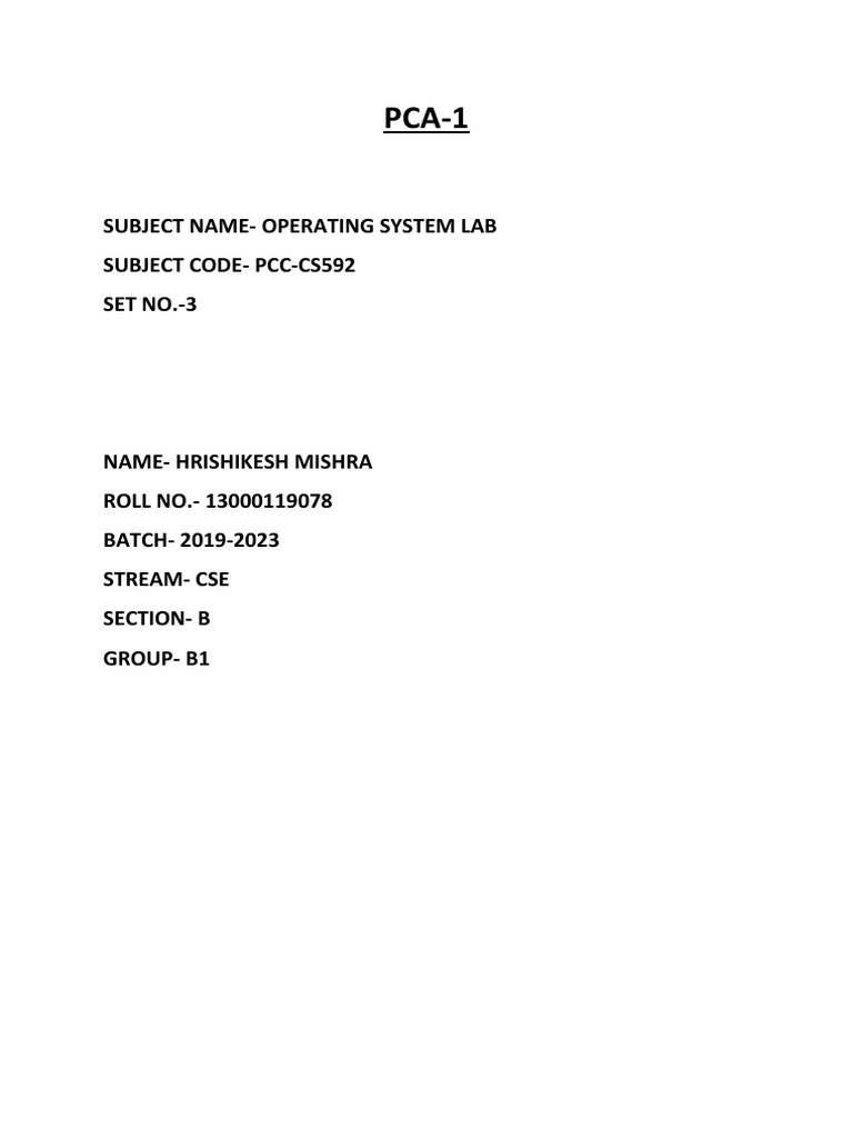 Subject Name-Operating System Lab Subject Code - Pcc-Cs592 SET NO.-3 | PDF | Computers ...