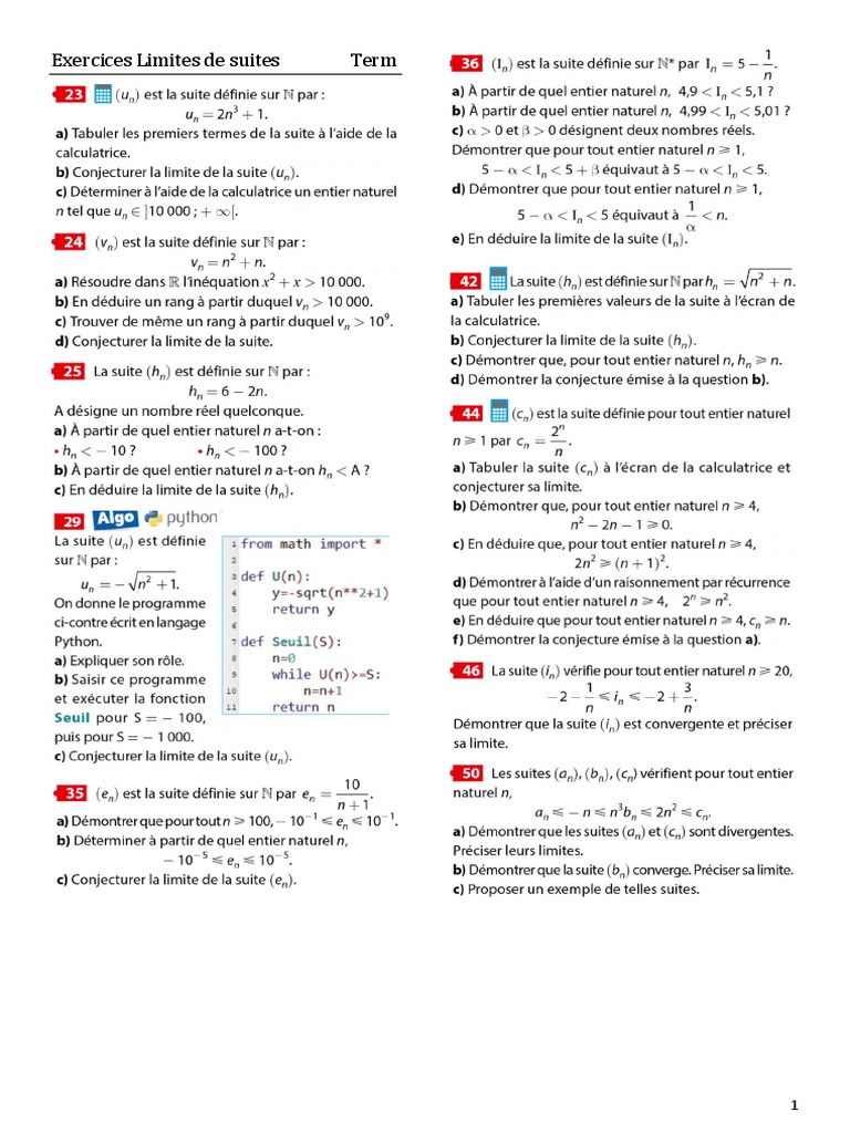 Exercices Limites de Suites | PDF
