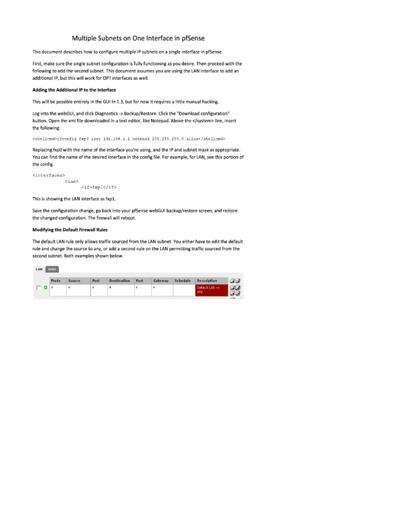 Multiple Subnets One Interface Pfsense | PDF