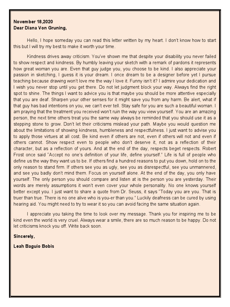 November 18,2020 Dear Diana Von Gruning | PDF