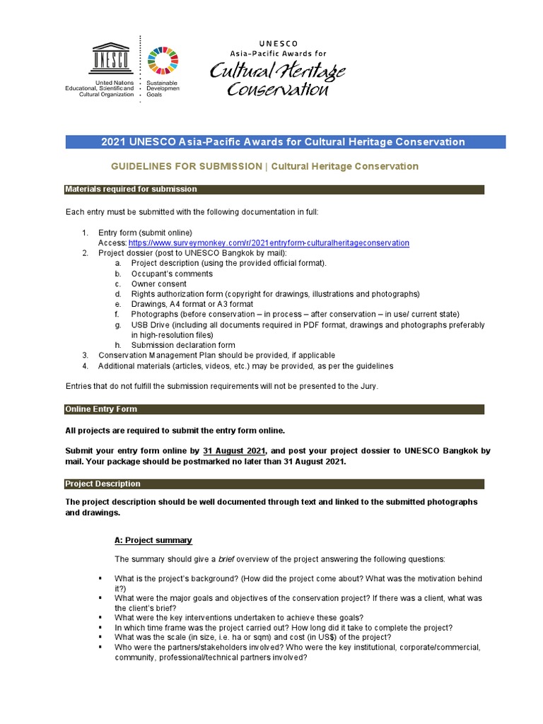 UNESCO - Guidlines For Submission - Cultural Heritage Conservation ...
