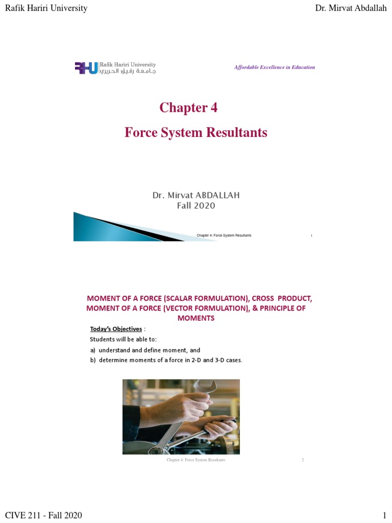Chapter 4 - Force System Resultants | PDF | Euclidean Vector | Force