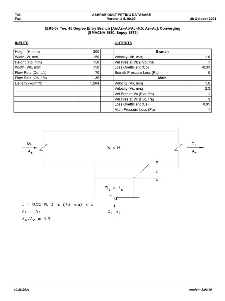 (ER5-3) Tee, 45 Degree Entry Branch (Ab/As Ab/Ac 0.5 As Ac), Converging ...