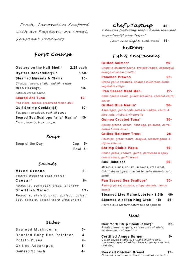 Blue Marlin Dinner Menu | PDF