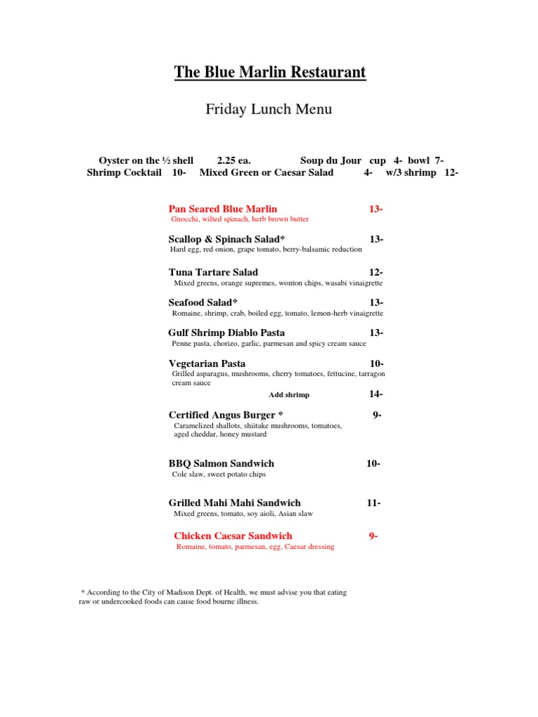 Blue Marlin Lunch | PDF