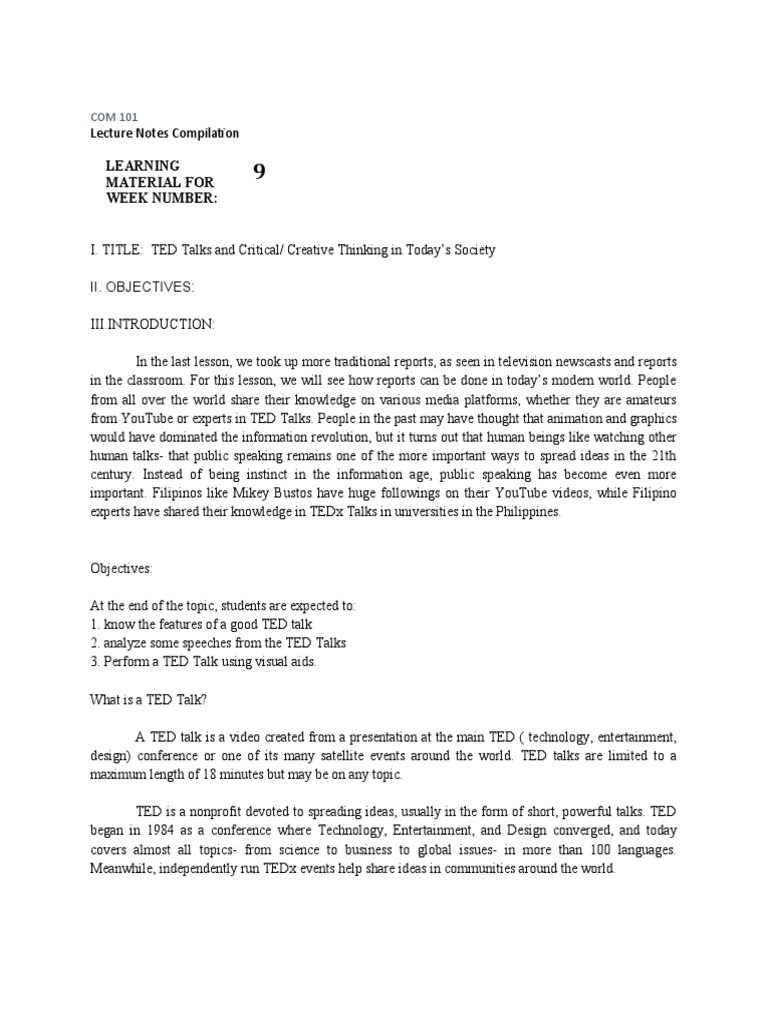 TED Talks Critical Thinking | PDF | Cognition | Communication