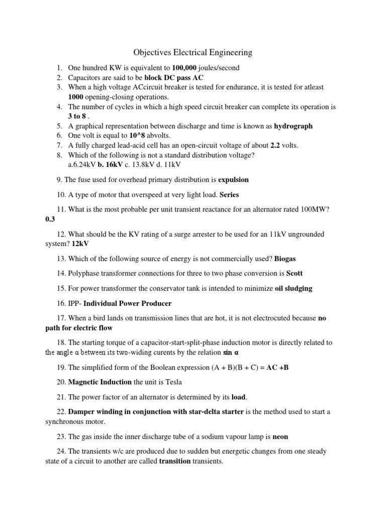 Objectives Electrical Engineering | PDF | Electric Motor | Transformer