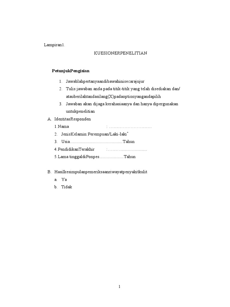 Kuosioner Personal Higiene | PDF