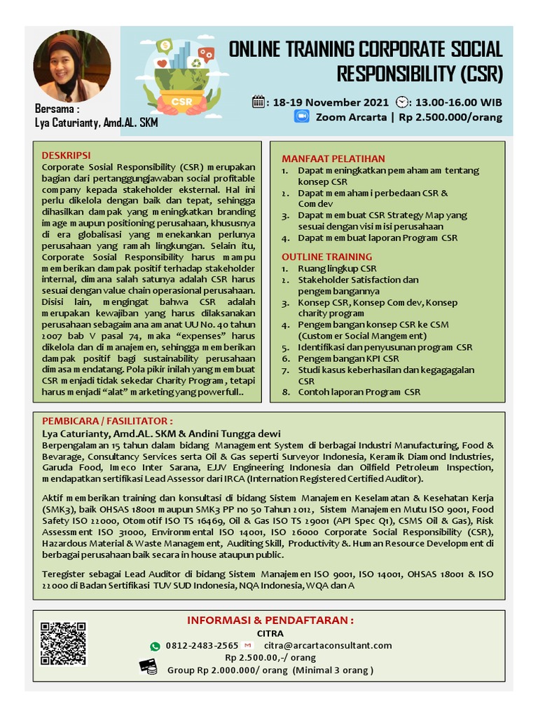 Brosur Training Corporate Social Responsibility Csr Nov Pdf