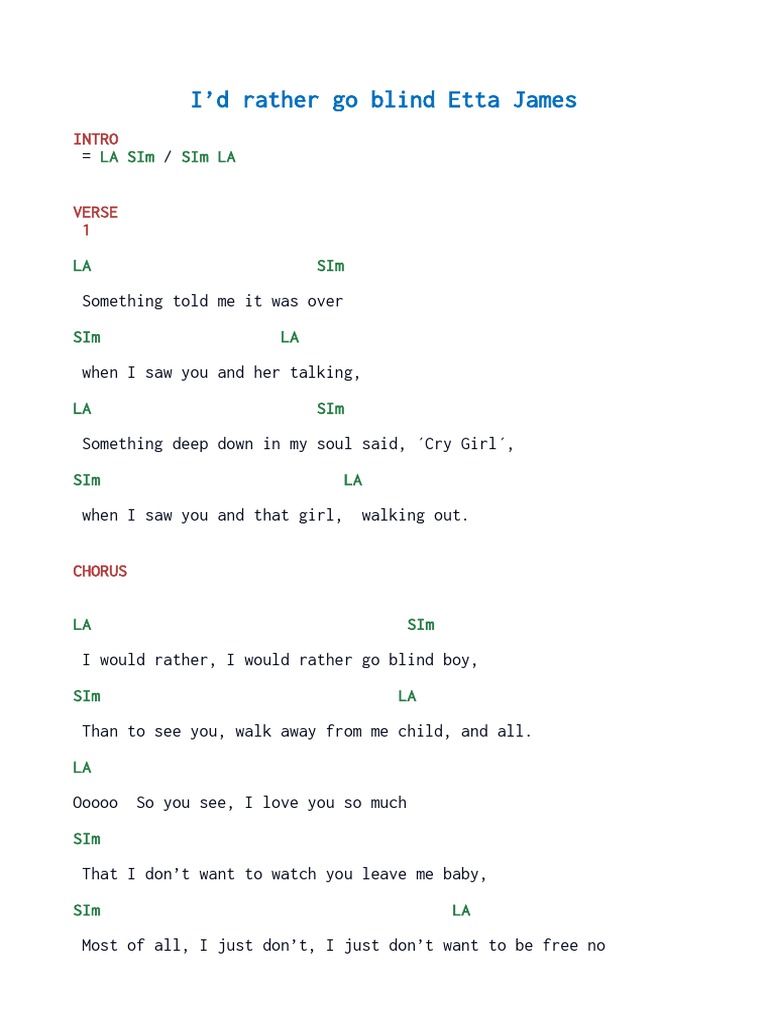 Etta James - I'd Rather Go Blind Lyrics | PDF