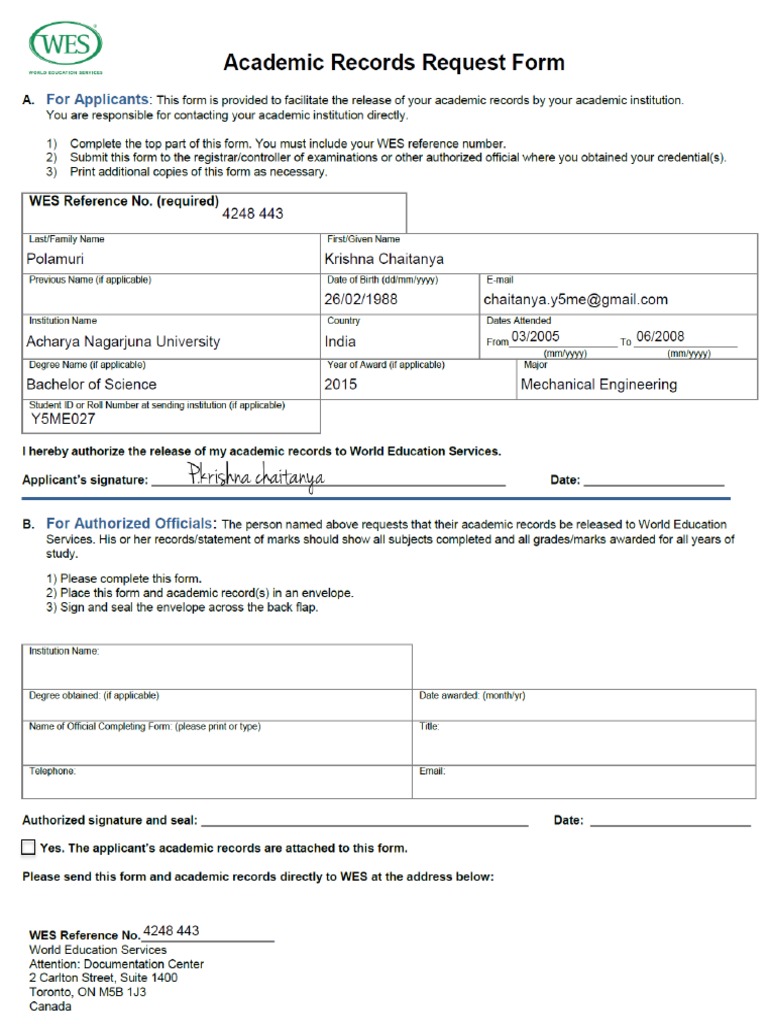 1b-Sample WES Form-Canada | PDF