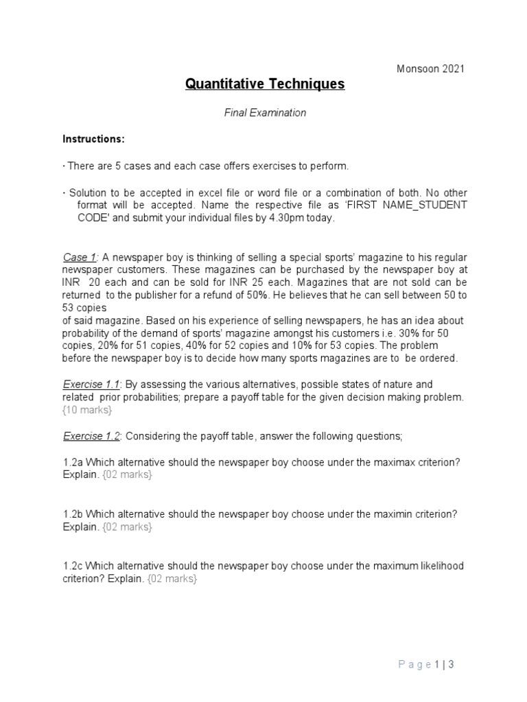 QT - Final Exam Question Paper | PDF | Newspapers