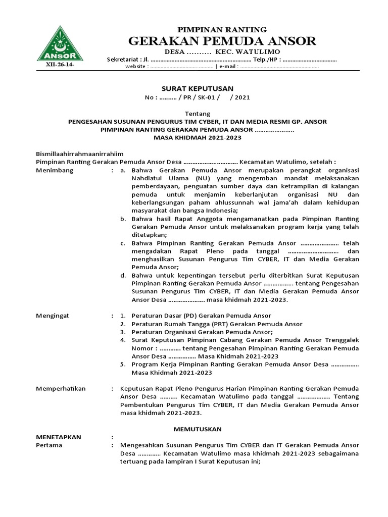 Pengesahan Tim Cyber GP Ansor 2021-2023 | PDF