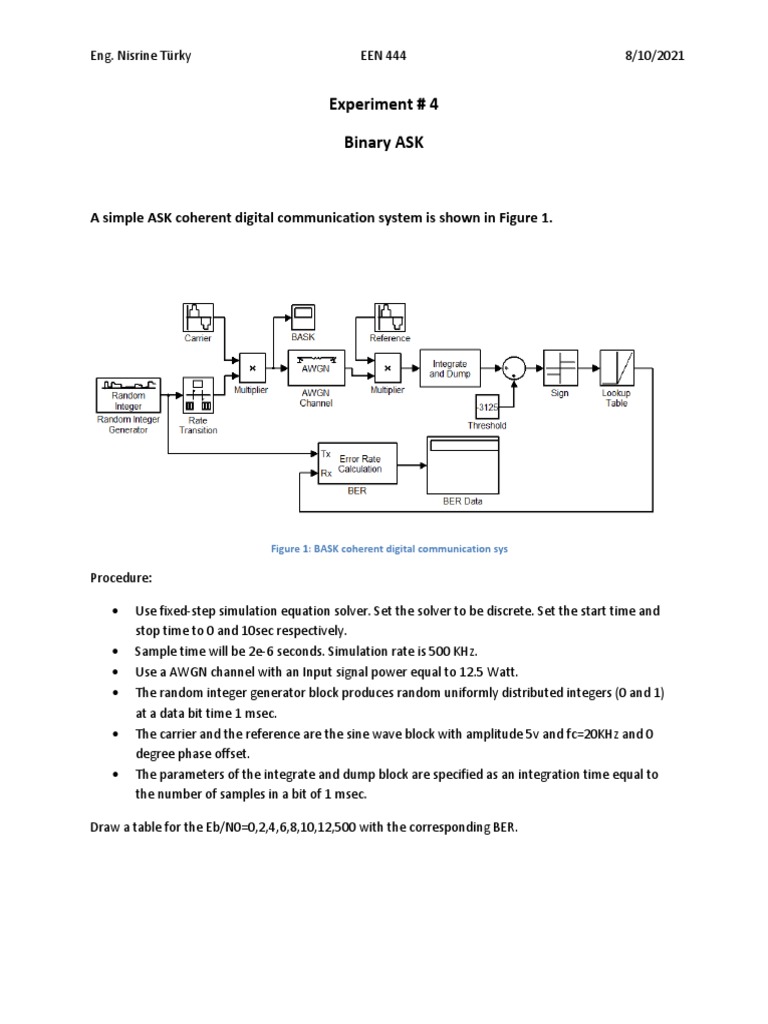 Experiment # 4 Binary ASK: A Simple ASK Coherent Digital Communication ...