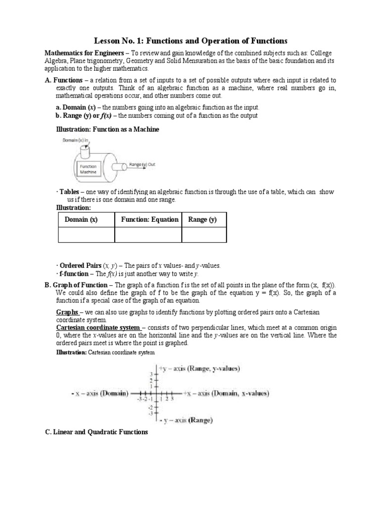 Lesson No.1.LECTURE - MATH FOR ENGINEERS - Function and Algebraic Expression - OCT2021 | PDF ...