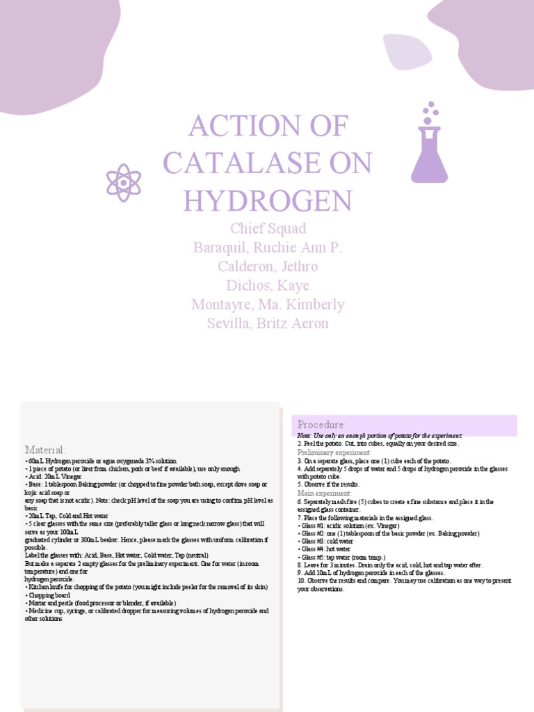 Action of Catalase On Hydrogen Peroxide | PDF | Water | Ph