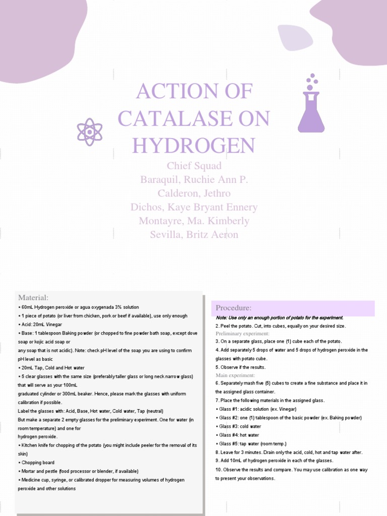 Action of Catalase On Hydrogen Peroxide | PDF | Catalase | Substrate ...