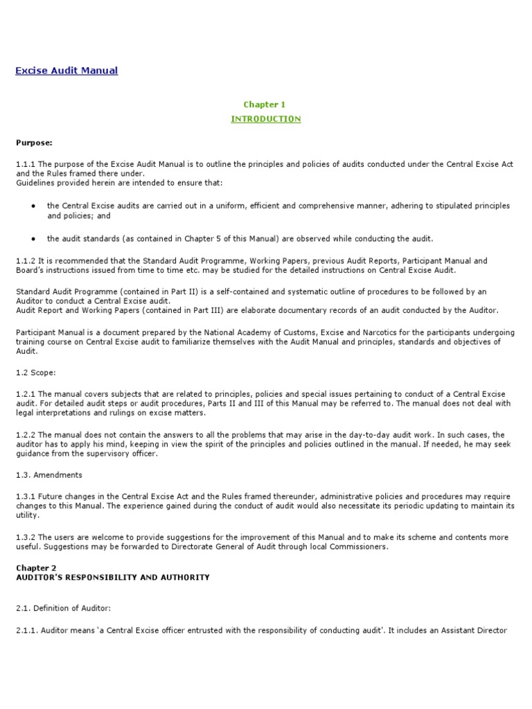 Excise Audit Manual: Purpose | PDF | Audit | Auditor's Report