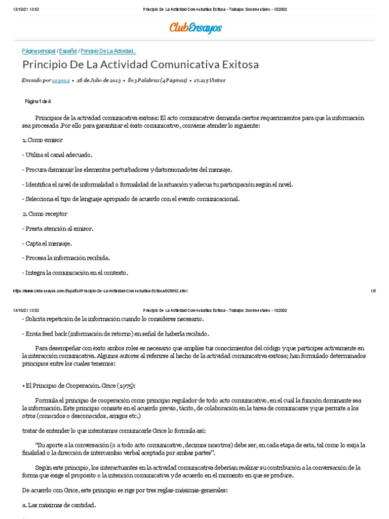 Principio de La Actividad Comunicativa Exitosa - Trabajos Documentales ...