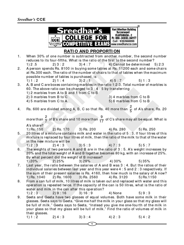 Advanced Programme Quant - Ratio and Proportion | PDF | Ratio | Rupee