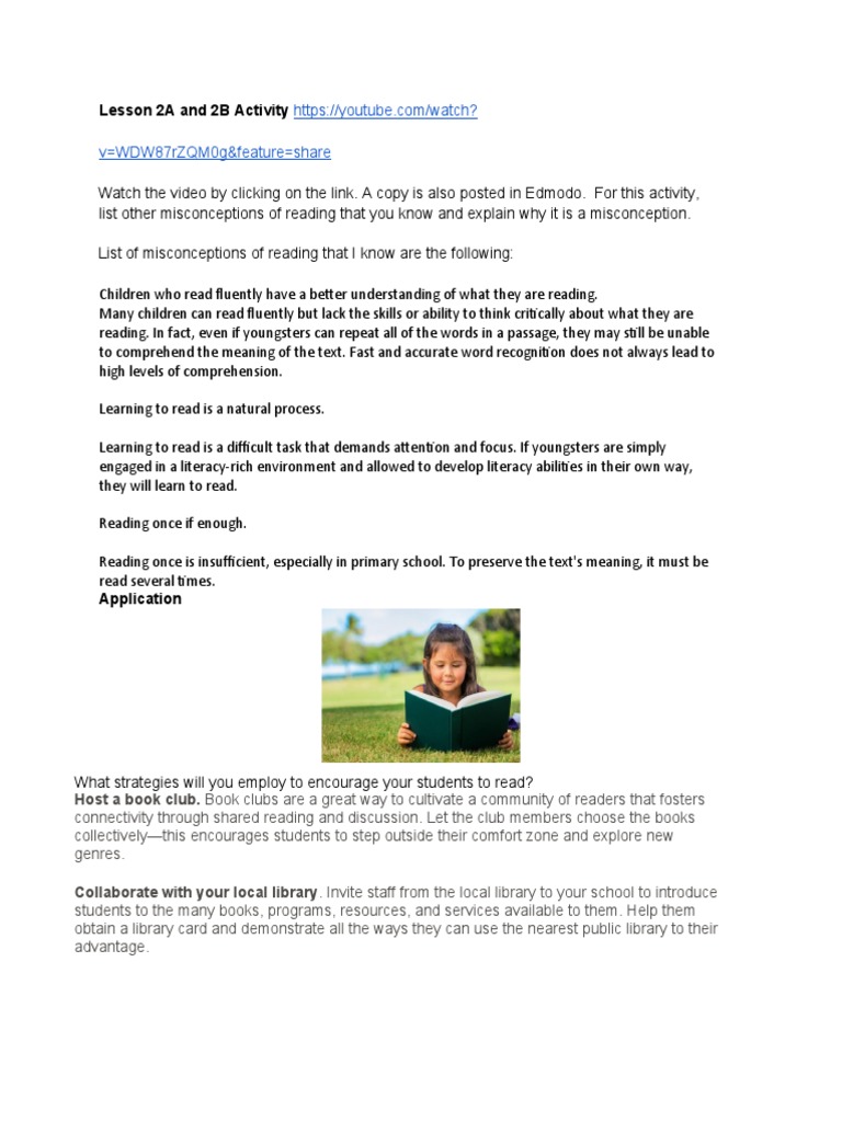 Lesson 2A and 2B Activity and Application Answer | PDF | Reading ...