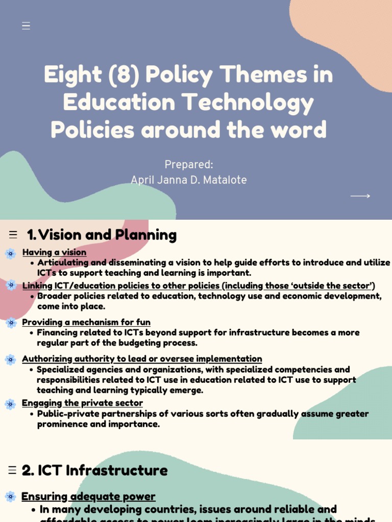 Matalote - PPT 8 Policy Themes | PDF | Educational Technology ...