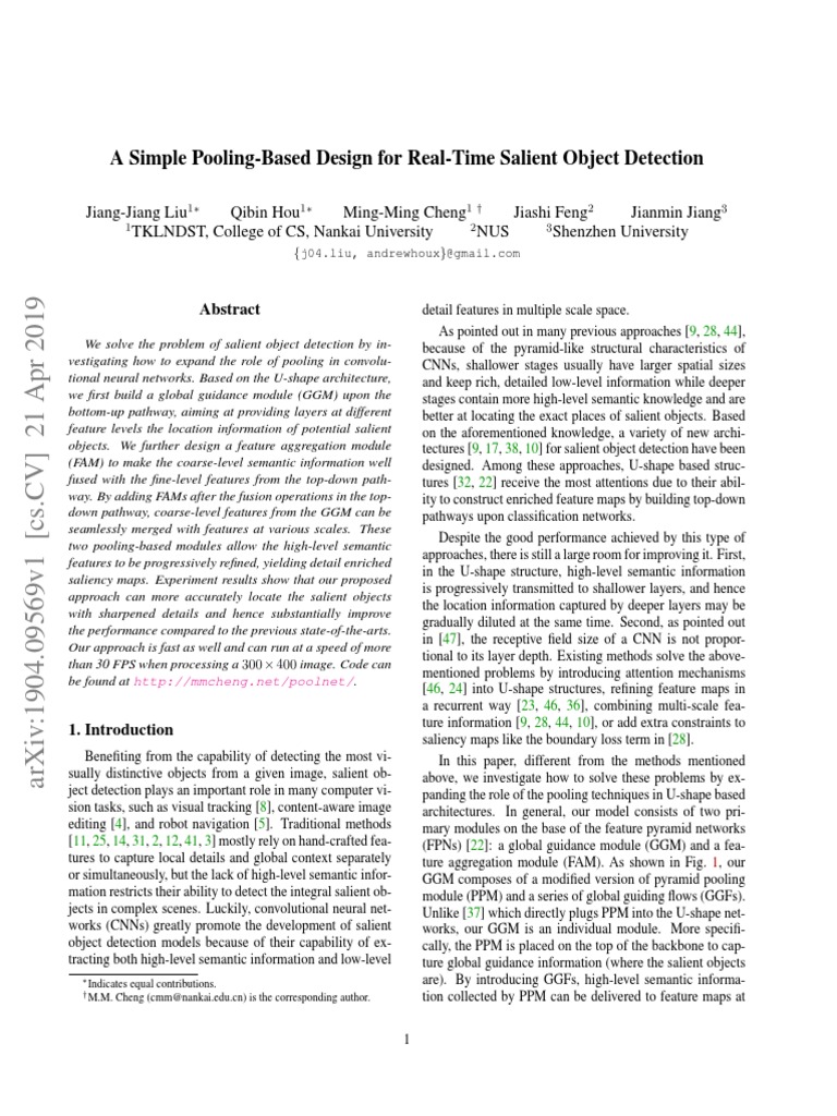 A Simple Pooling-Based Design For Real-Time Salient Object Detection | PDF | Top Down And Bottom ...
