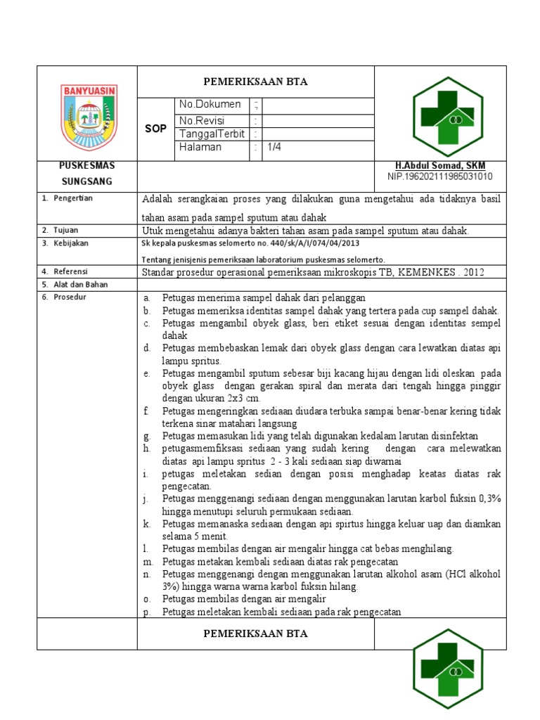 Pemeriksaan Bta Sop Pdf