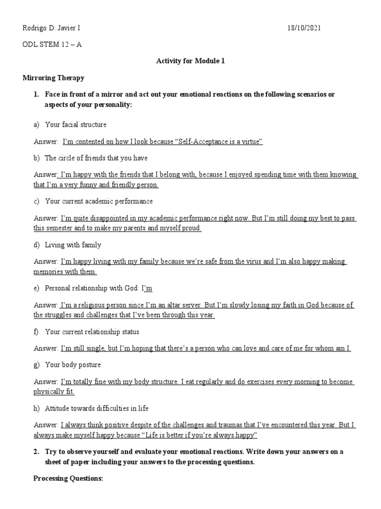 Homeroom Guidance - Activity For Module 1 | PDF | Goal | Feeling